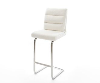 DELIFE Barstuhl Pela-Flex Boucl&eacute; Soft Beige Freischwinger Flach Edelstahl Silberfarben, Barst&uuml;hle