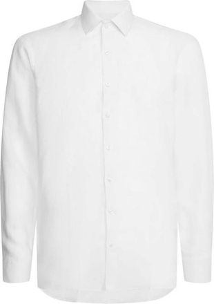 Calvin Klein Homme, Chemises, Blanc, Taille: XS Di Lino Slim Fit Shirt
