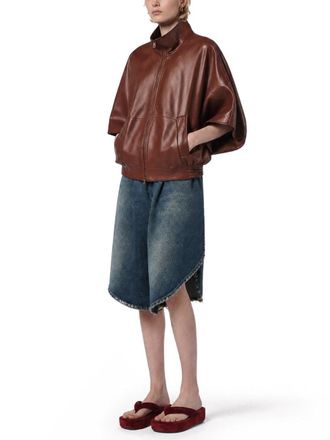 Balenciaga Womens Leather Zip Jacket Brown