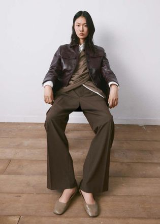 Mango Chaussures plates cuir marron clair/pastel - Femme - 35 - MANGO