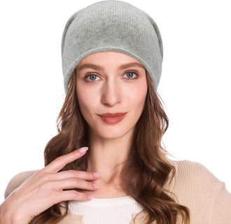 ZLYC Damen Winter Kaschmir Strickm&uuml;tze Slouchy Wolle Beanie(Einfarbig Hellgrau),Einheitsgr&ouml;&szlig;e