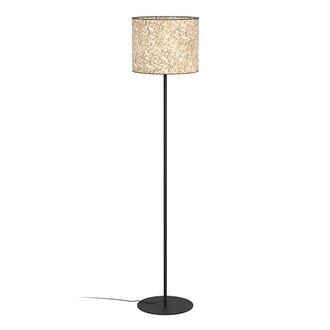 Eglo Stehlampe Butterburn, nachhaltige Eck Standleuchte mit Birken-Bl&auml;ttern, Stehleuchte aus Metall in Schwarz und Textil in Beige, Lampe Wohnzimmer mit E2