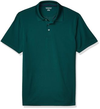 Amazon Essentials Herren Golf-Poloshirt, Kurz&auml;rmelig, Schmal Geschnitten, Schnell Trocknend, Dunkelgr&uuml;n, L