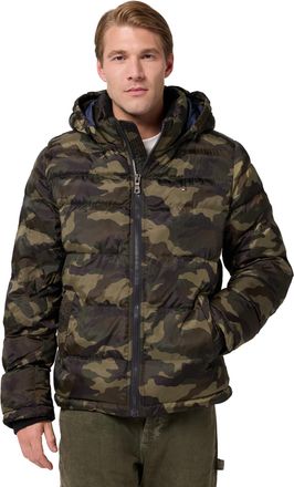 Tommy Hilfiger Herren Hooded Puffer Jacket Daunenalternativer Mantel, Camouflage Oliv, L