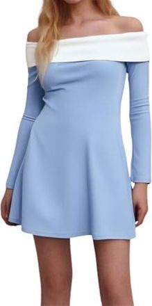 Generic 2026 Robes amincissantes pour femmes, robe &agrave; manches longues, coupe ajust&eacute;e, design sans bretelles pour femmes, bleu, XS