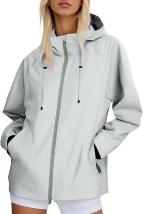 Generic Veste coupe-vent l&eacute;g&egrave;re &agrave; capuche pour femme avec poches, Vert, 3XL