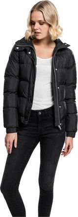 Urban Classics Damen Winterjacke Ladies Hooded Puffer Jacket, gef&uuml;tterte Jacke f&uuml;r Herbst und Winter mit Kapuze, Daunenjacke - Farbe black, Gr&ouml;&szlig;e XS