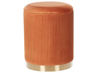 Beliani Runder Pouf im 2er Set aus Samt orange Ottoman Sitzpouf Rillen-Optik Miramar