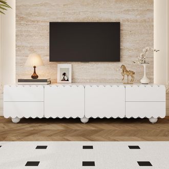 Generic TV-Schrank Wei&szlig; Modern 175 cm Lowboard mit Abgerundeten Kanten & Schubladen f&uuml;r Fernseher bis 75 Zoll TV-Board Fernsehtisch Sideboard Unterschrank Woh