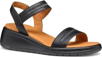 Geox Femme D MELICONIA E Sandale compensée, Black, 38 EU