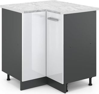 Vicco Eckunterschrank R-Line, K&uuml;chen Eckschrank, Wei&szlig; Hochglanz/Anthrazit, AP Marmor
