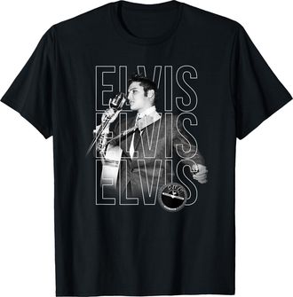 F4NT4STIC Sun Records & Elvis Presley Elvis Triple Logo Portrait King of RocknRoll Music T-Shirt, Unisex Erwachsene, Schwarz, Klein, Kurzarm, Klassische Passfor