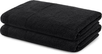 Looks by Wolfgang Joop 2X Handtuch 50x100 cm - 100% Baumwolle Doppelpack Luxus Handt&uuml;cher mit Aufh&auml;nger & Logostick, 2er Set Handt&uuml;cher schwarz