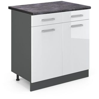 Vicco Meuble cuisine R-Line, Blanc Haute brillance, 80 cm, pt Anthracite