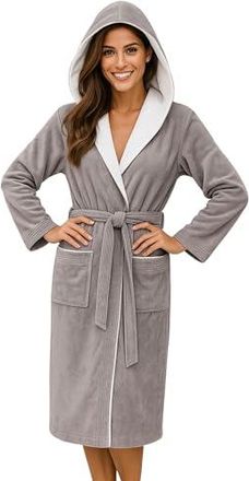 Morgenstern Peignoir de Bain Femme avec Capuche 100% Coton Éponge OEKO-TEX Robe de Chambre Leonie Taupe-Gris/Beige XL