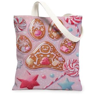 Generic Sacs fourre-tout en toile fantaisie, motif bonbons mignons, sacs d&eacute;picerie r&eacute;utilisables, festifs, vintage, l&eacute;gers, lavables, P&ecirc;che, 13x15 Inch
