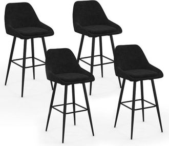 IDMarket Lot de 4 tabourets de bar THALYA en velours noir avec demi-accoudoirs