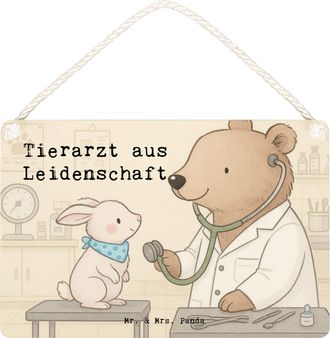 Mr. & Mrs. Panda Schild Tierarzt Leidenschaft Design DIN A6 - Geschenk, Holzschild, mit Spruch, kleine aufmerksamkeit, wandtafel, holzbild