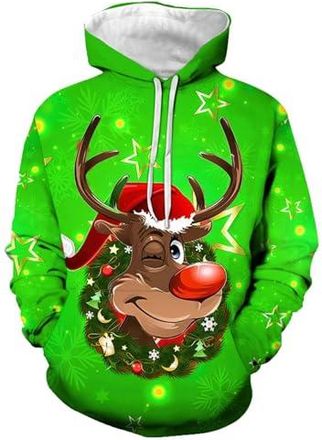 Generic Sweat à capuche de Noël pour homme avec motifs imprimés 3D amusants - Pull fantaisie à manches longues - Motif Père Noël - Pull de Noël ample - Avec p