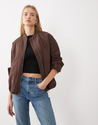 New Look blouson bomber matelass&eacute; marron fonc&eacute;