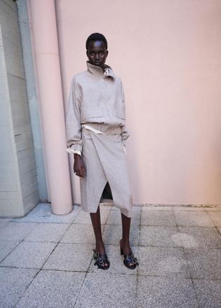 Mango Jupe portefeuille &agrave; carreaux gris clair/pastel - Femme - 32 - MANGO