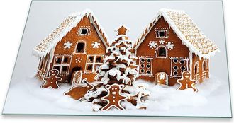 Decorwelt | Herdabdeckplatte 80x52 cm 1-Teilig Weihnachten Braun Ceranfeld Universal Spritzschutz Glas Deko Elektroherd Induktion für Kochplatten Herdschutz Sch