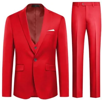 AlltheMen Costume Homme 3 Pcs Costard Blazer Veste et Pantalon Gilet Mariage Party Smoking, Rouge, 3XL