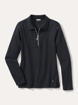 Walbusch Poloshirt Damen Rippenpolo Zip&Go W&auml;rmendes Shirt Langarm Pflegeleicht Angeraute Baumwollmischung, weich auf der Haut, Polokragen mit RV