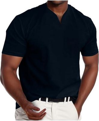 Generic T-Shirts à Manches Courtes Homme Col Mao- T Shirt Sport Grande Taille Couleur Unie Décontracté Chic Simple Confortable Haut Passe-Partout Respirante C