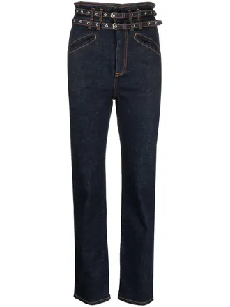 Philosophy di Lorenzo Serafini jean droit &agrave; taille ceintur&eacute;e - Bleu