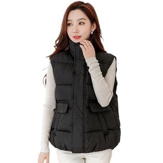 Generic Automne et hiver mode col montant gilet polyvalent veste courte ample en coton pour femme, Noir, 3XL