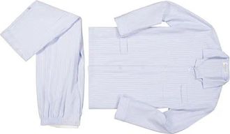 Novila Herren Pyjama blau Flanell gestreift