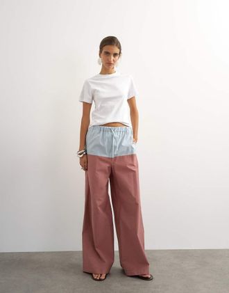Topshop ensemble pantalon large color block bleu et mauve-Pas de couleur