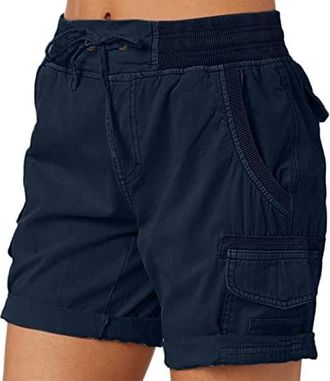 Generic Short Cargo pour Femme - Short Militaire - Short Stretch avec Plusieurs Poches - Taille Haute - Pantalon de Loisirs - Bermuda - Pantalon de Travail - 