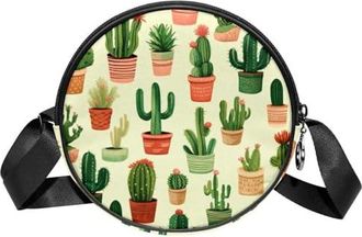 Generic Sac &agrave; bandouli&egrave;re rond pour femme, petit sac &agrave; bandouli&egrave;re motif cactus avec fermeture &eacute;clair, bretelles r&eacute;glables, sac &agrave; main rond d&eacute;contract&eacute; pour f
