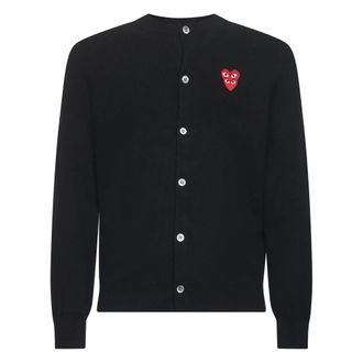 Comme Des Gar&ccedil;ons Schwarzer Wollpullover mit roten Herzen - - Knitwear - Herren - Schwarzk - XS