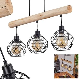 HOFSTEIN Pendelleuchte Bacabal, Hängelampe aus Metall/Holz in Schwarz/Natur, 3-flammig, 3 x E27, höhenverstellbare Hängeleuchte in Gitter-Optik, ohne Leuchtmit