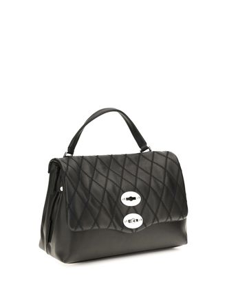 Zanellato Womens Postina Tram&egrave; Leather Top Handle Bag Black Riso Venere Calf Bos Taurus Shoulder Hand