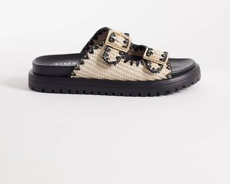 Simmi London SIMMI London - Faron - Sandales en maille au crochet avec double boucle - Cr&egrave;me et noir