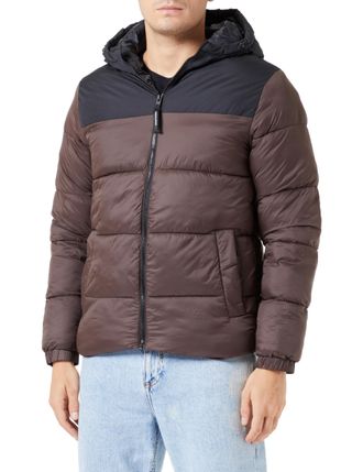 Jack & Jones Jack & Jones Herren JJETOBY Puffer Hood SN Pufferjacke, Seal Brown/Detail:Black Blocking, XXL