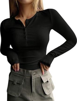 Generic Haut basique &agrave; manches longues pour femme - Coupe ample - Col rond - Confortable - Doux - Sous-v&ecirc;tement tendance - Couleur unie - Coupe ajust&eacute;e - Tuni