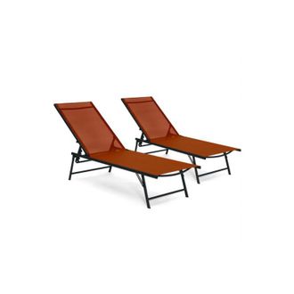 IDMarket Idmarket - Satz von 2 verstellbaren Gartenliegen kailua aus anthrazitgrauem Stahl und Terracotta-Gewebe