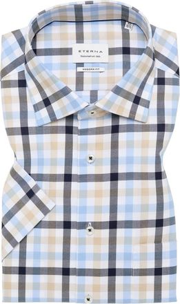 Eterna B&uuml;gelfreies Kurzarmhemd aus Baumwolle mit Karomuster, Modern Fit in