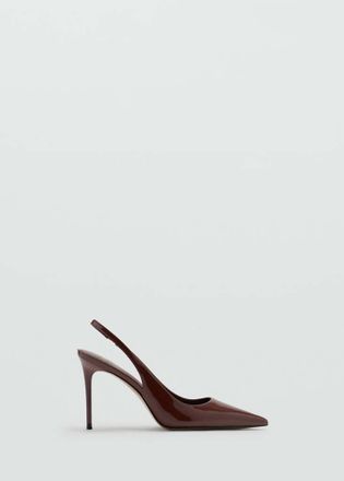 Mango Chaussures &agrave; talon en cuir vernis marron - Femme - 35 - MANGO