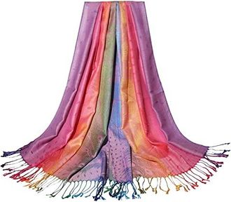 Generic Écharpe jacquard colorée style ethnique pour femme 2026, rose, Taille unique