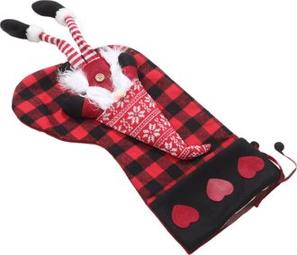 BESPORTBLE Gro&szlig;er Weihnachtsstrumpf aus Rot Schwarz Kariertem Stoff Faceless Wichtelpuppe mit Aufh&auml;ngebeinen Vielseitige S&uuml;&szlig;igkeitent&uuml;te und Festliche Kamin und 