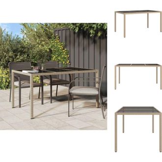 vidaXL Gartentisch 150x90x75 cm Geh&auml;rtetes Glas Poly Rattan Beige - Esstisch - Gartentisch - Outdoor-Tisch - Polyrattan Tisch - Rattan Tisch