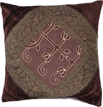 Guru Shop Orientalische Samt & Brokatkissenhülle, Kissenbezug, Dekokissen 40x40 cm - Braun Muster 1, Baumwolle