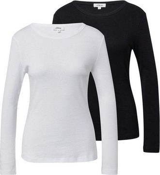 s.Oliver Langarmshirt T-Shirt Geripptes Slim-Fit-Longsleeve im 2er-Pack