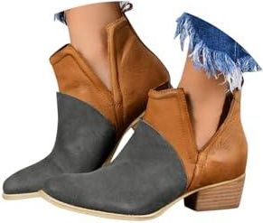 Generic Bottines de cowboy tendance pour femme - Talon &eacute;pais - Avec fermeture &eacute;clair dans le dos - Automne et hiver - En cuir synth&eacute;tique - Bout pointu - Coup